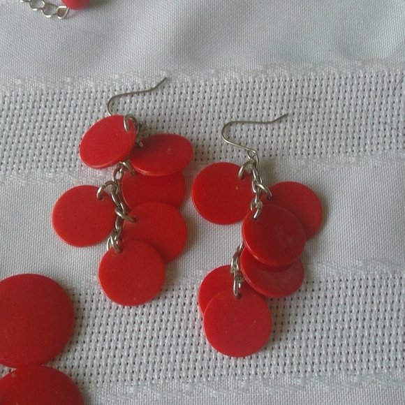 Jewelry | Vintage Necklace Earrings 8s Retro Red Dot | Poshmark